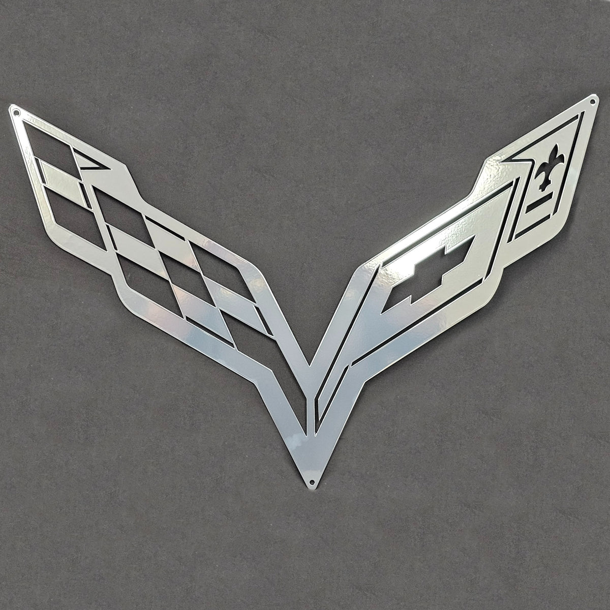 C7 Corvette PChrome Finished Crossed Flag Wall Emblem Large Metal Art ...