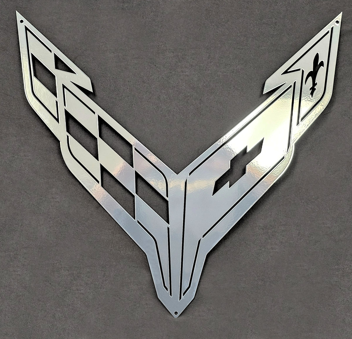 C8 Corvette PChrome Finished Crossed Flag Wall Emblem Large Metal Art ...